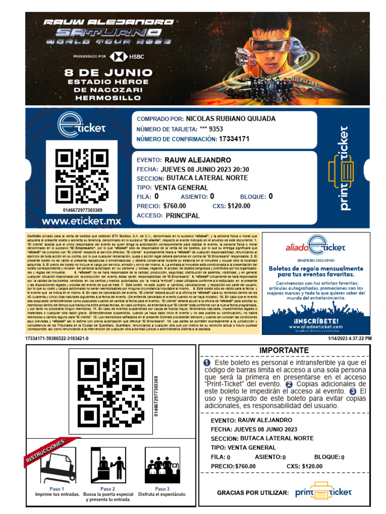 Guía y Términos de Uso de Boletos | PDF