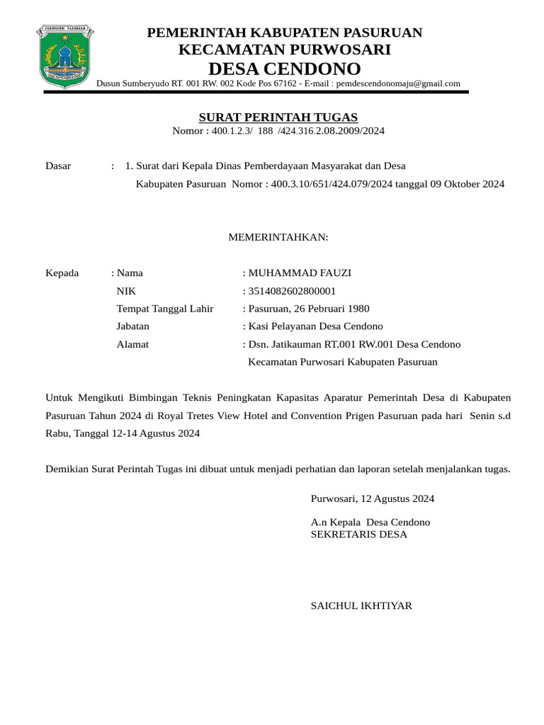 Surat Tugas Desa | PDF