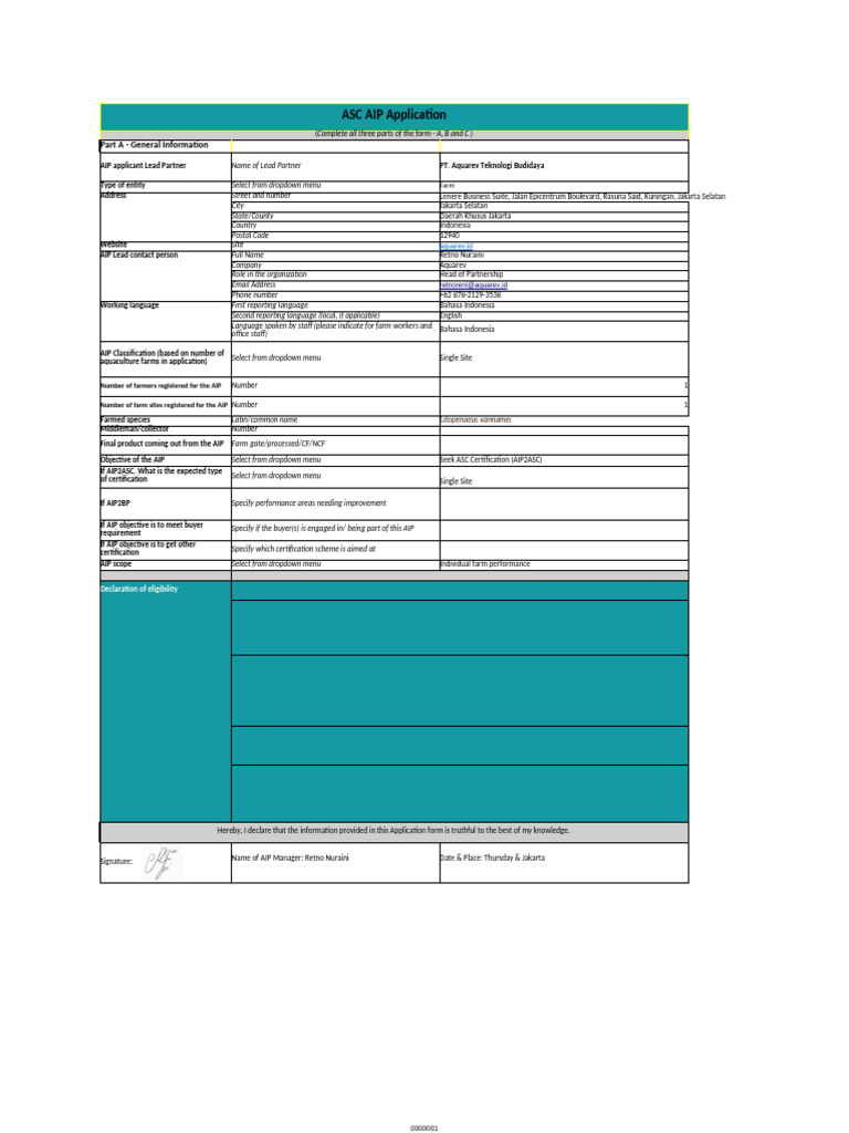 AIP Application for Aquaculture Certification | PDF
