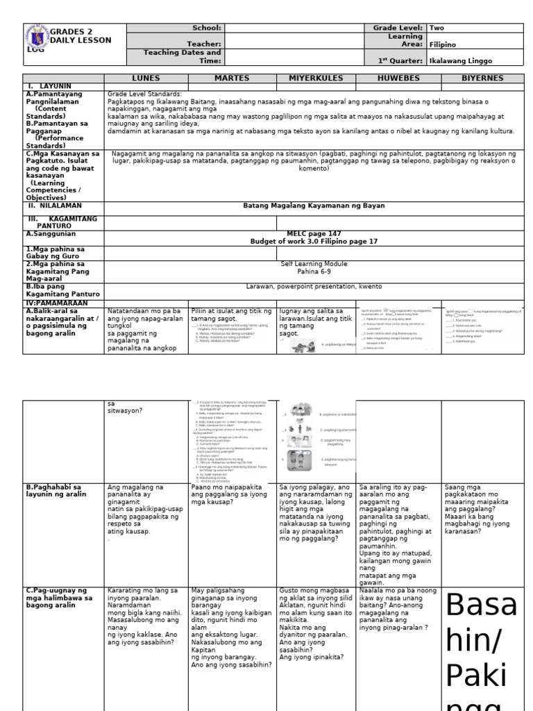 1st Quarter Filipino Week 2 | PDF