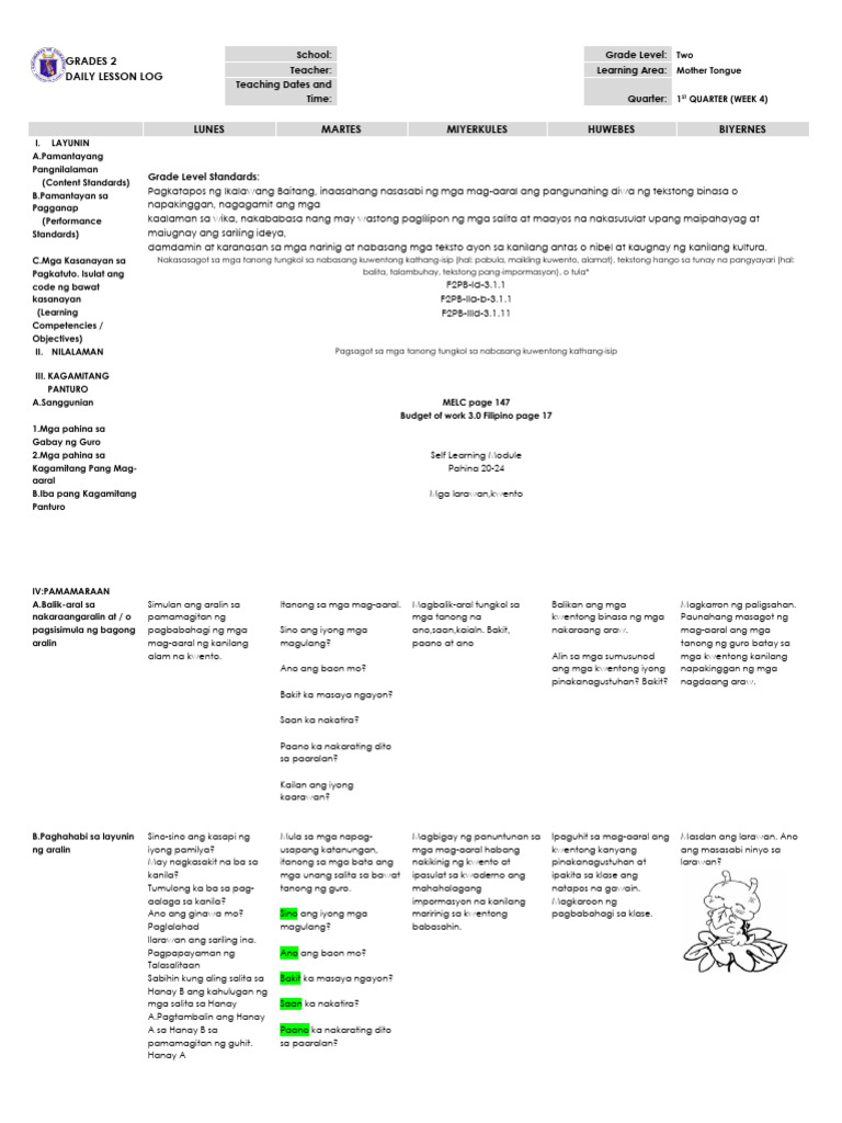 1st Quarter Filipino Week 4 5 Days | PDF