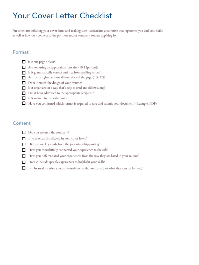 Cover Letter Checklist | PDF