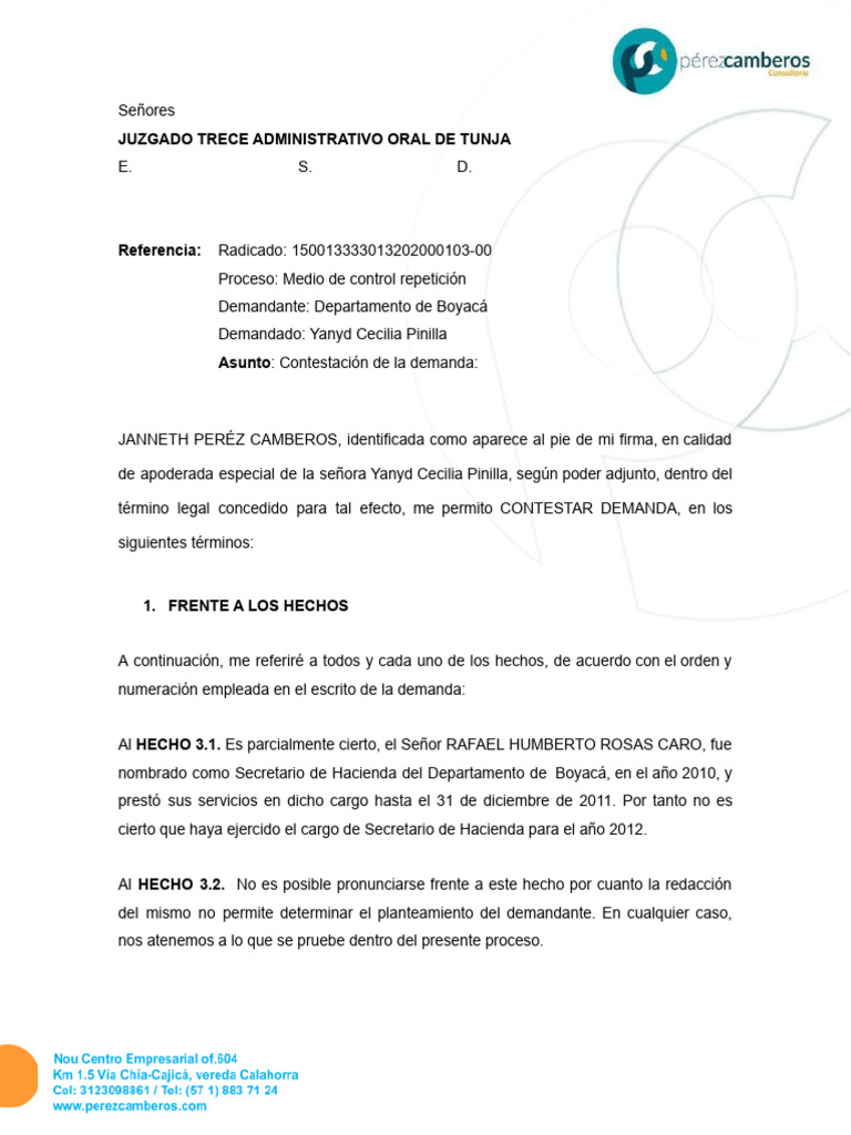Contestación 2020-0010300 | PDF | Debido al proceso | Daños y perjuicios