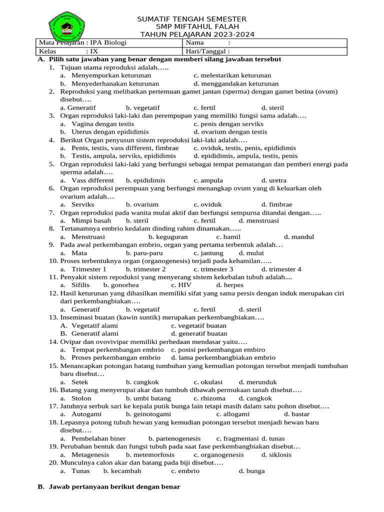 Sumatif Tengah Semester Kelas Ix | PDF