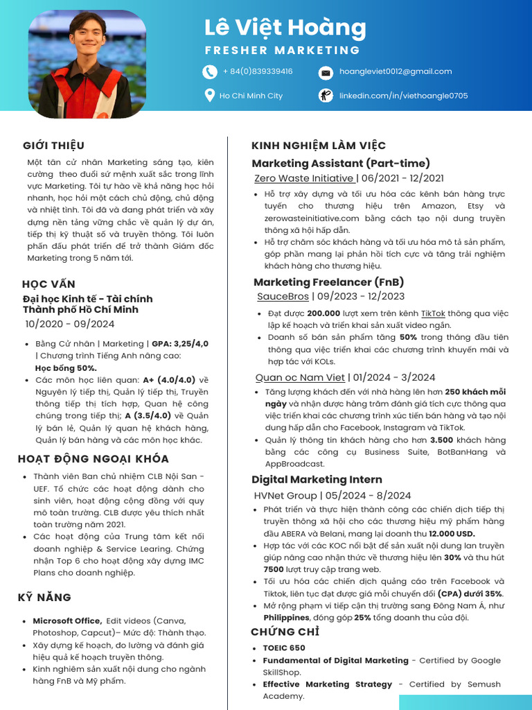 Le-Viet-Hoang-Resume-Fresher-Marketing-VIE-1 | PDF