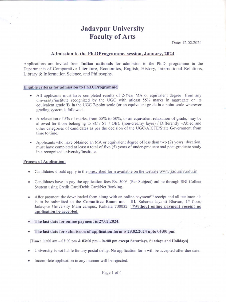 PHD Notification January 2024 | PDF