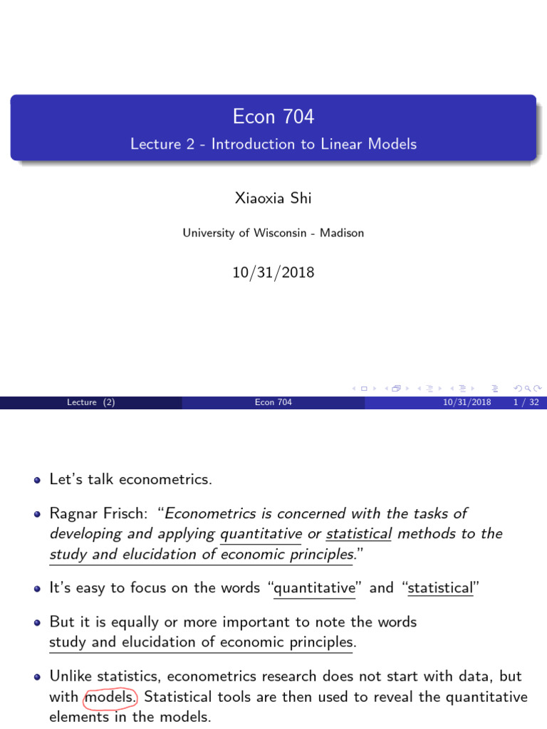 Lecture2 Introduction To Linear Models Slides Annotated Pdf