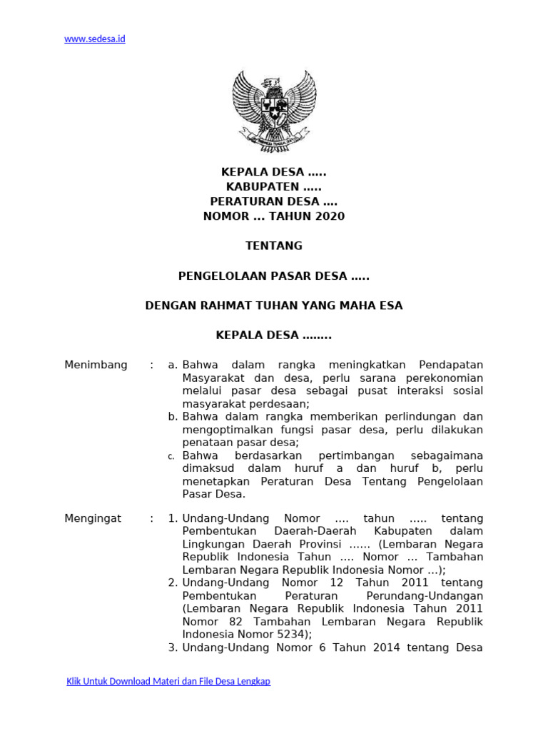 Contoh Perdes Pasar Desa 2020 | PDF