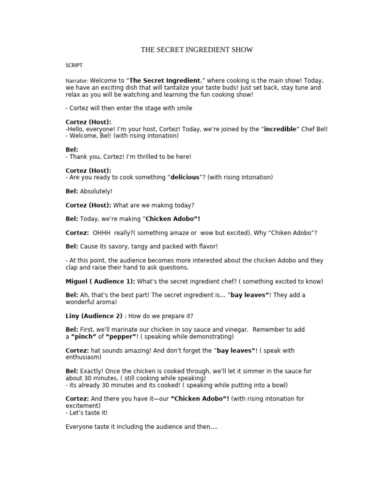 THE SECRET INGREDIENT SHOW Script | PDF