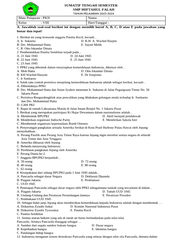 SOAL PKN KELAS VIII SMP | PDF