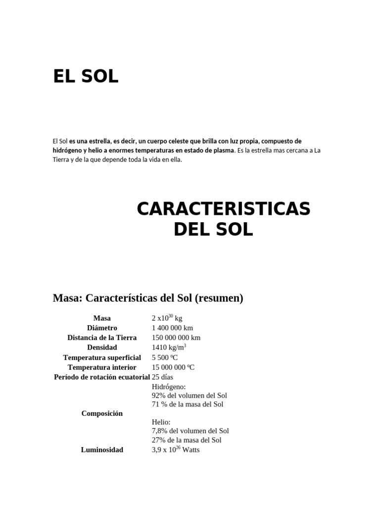 Características del Sol y su Composición | PDF
