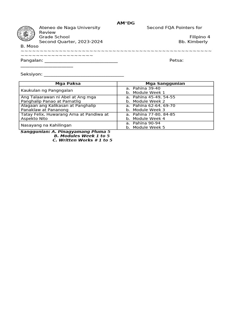 FIL 5 2ND FQA POINTERS | PDF