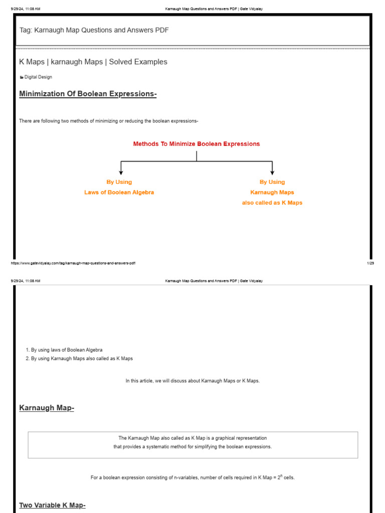 Karnaugh Map Questions and Answers PDF - Gate Vidyalay | PDF | Boolean ...
