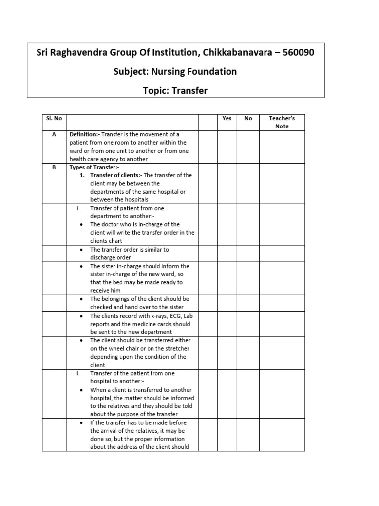 Patient Transfer Techniques Handout | PDF | Hospital | Patient