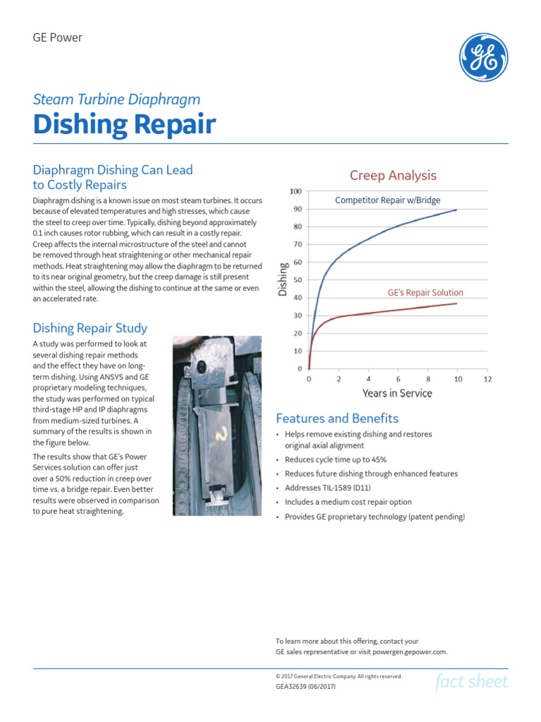 GEA32639A Steam Turbine Diaphragm Dishing Repair Fact Sheet | PDF ...