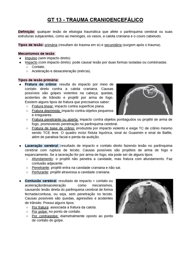 Trauma Cranioencefálico: Tipos e Tratamento | PDF | Traumatismo ...