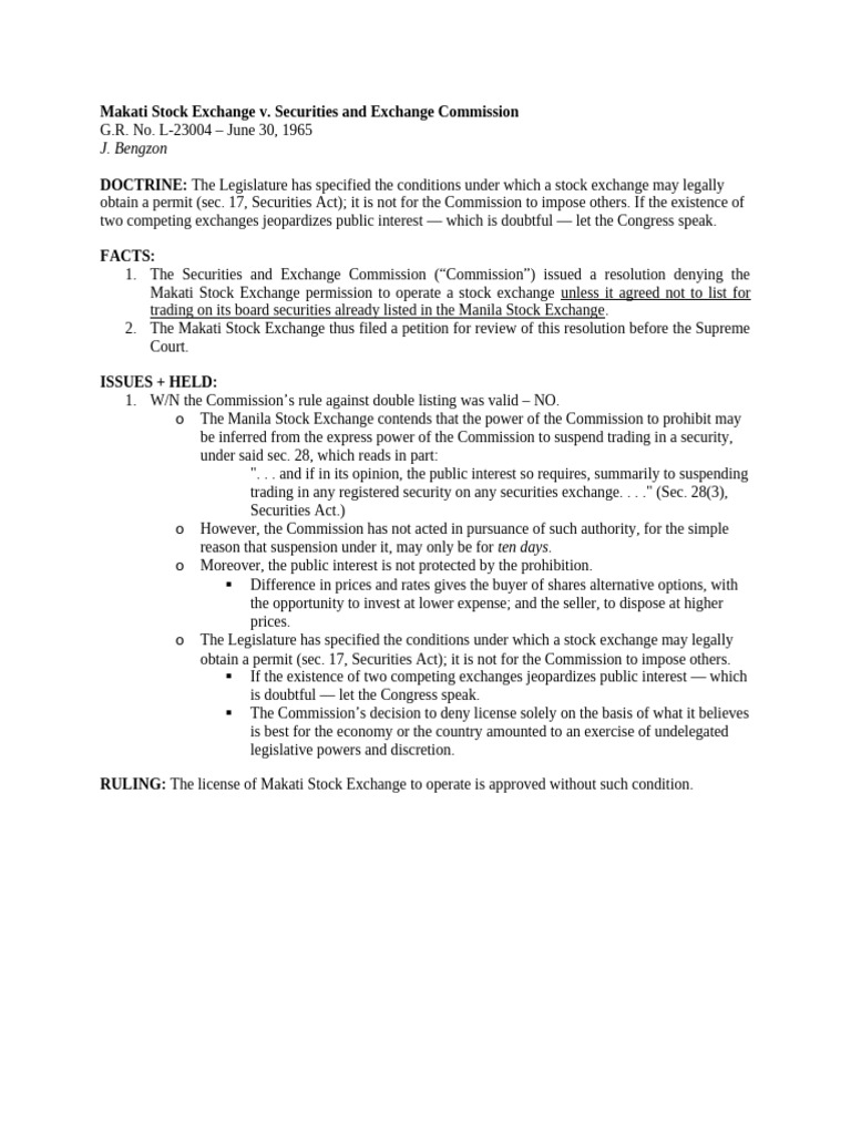 Makati Stock Exchange v. SEC | PDF | Stocks | Securities (Finance)