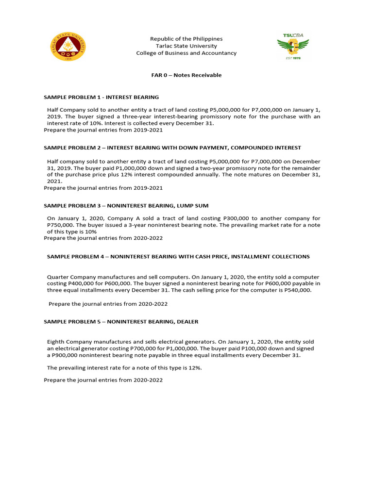 Notes Receivable Sample Problems | PDF | Interest | Financial Accounting