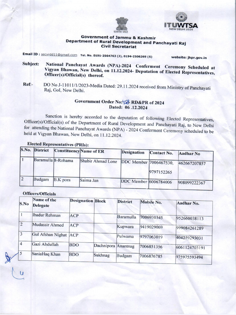 National Panchayat Awards (NPA) - 2024 - 0001 | PDF