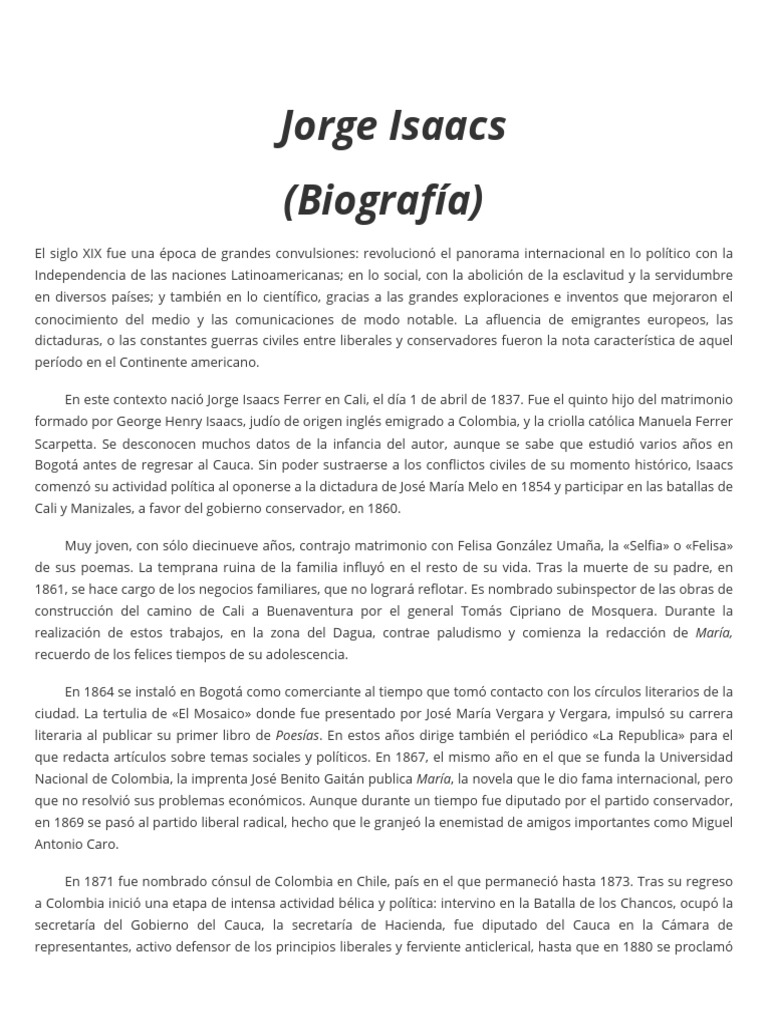 Vida y Obra de Jorge Isaacs | PDF