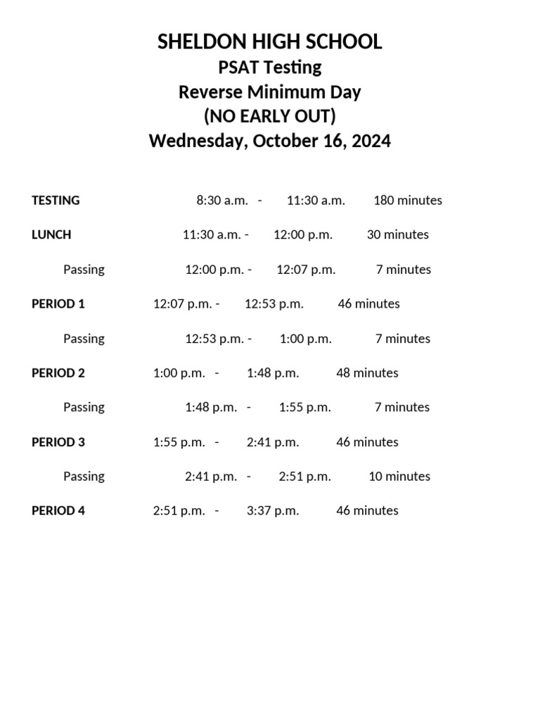 PSAT Day Schedule for Students | PDF