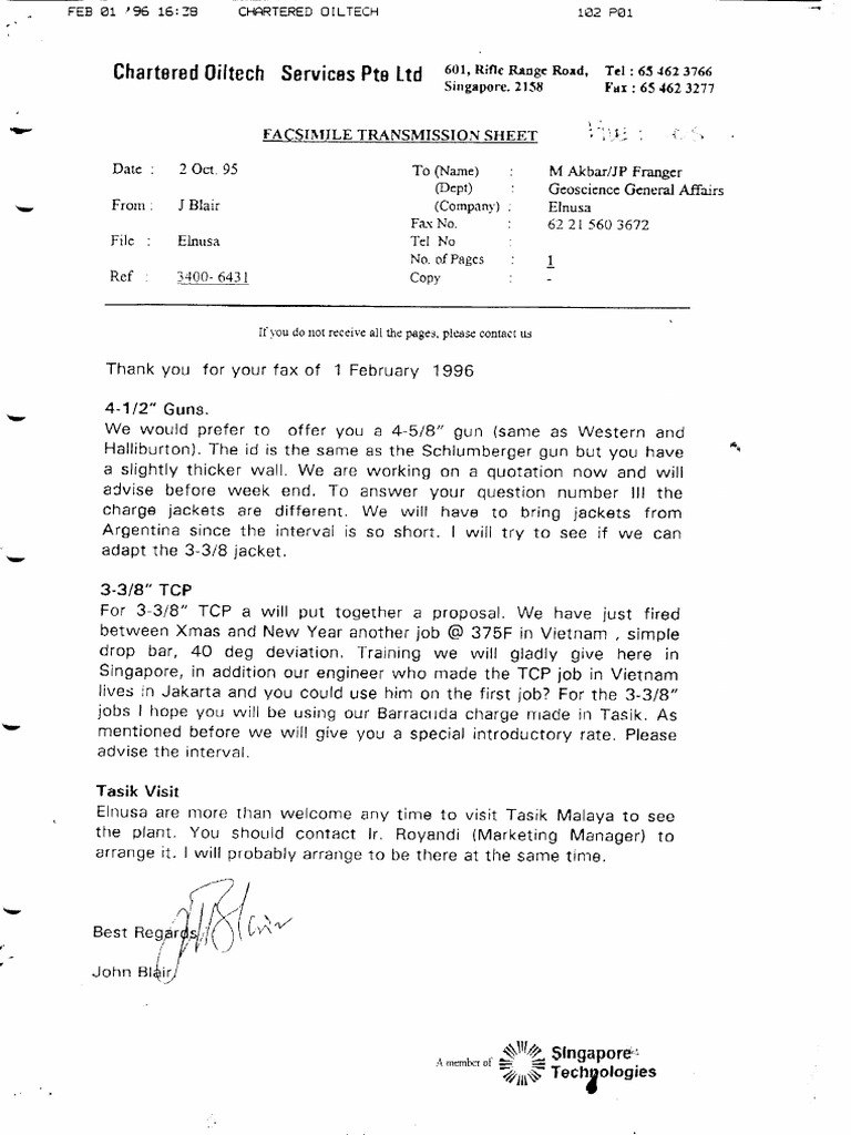 Singapore Technologies Chartered Oiltech Services Pte LTD | PDF