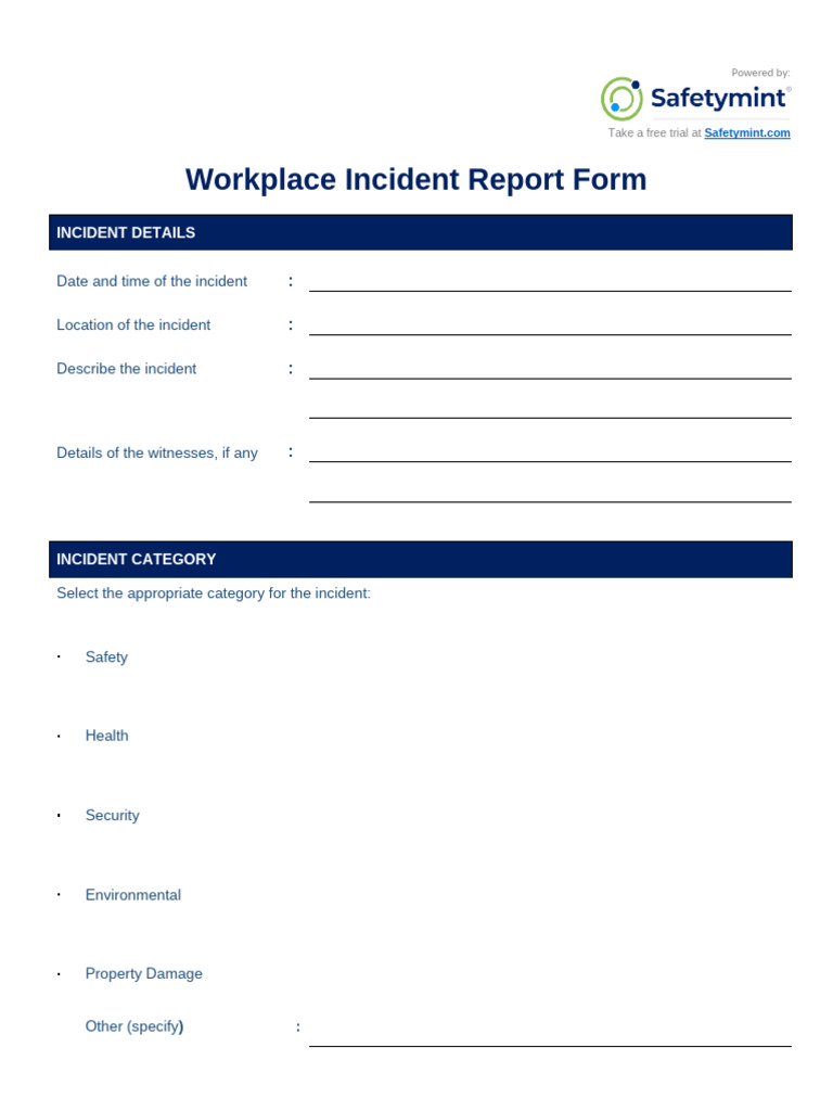 Workplace Incident Report Form | PDF