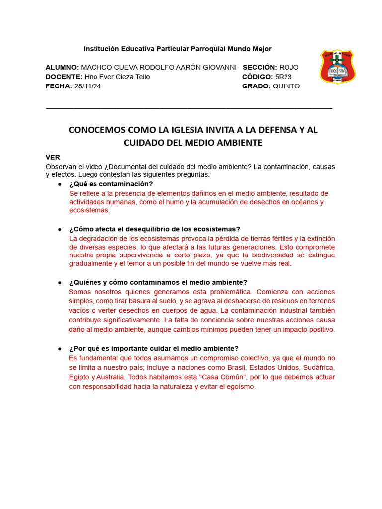 TEMA 15 (5R23) La Iglesia invita al cuidado del medio ambiente (1 ...