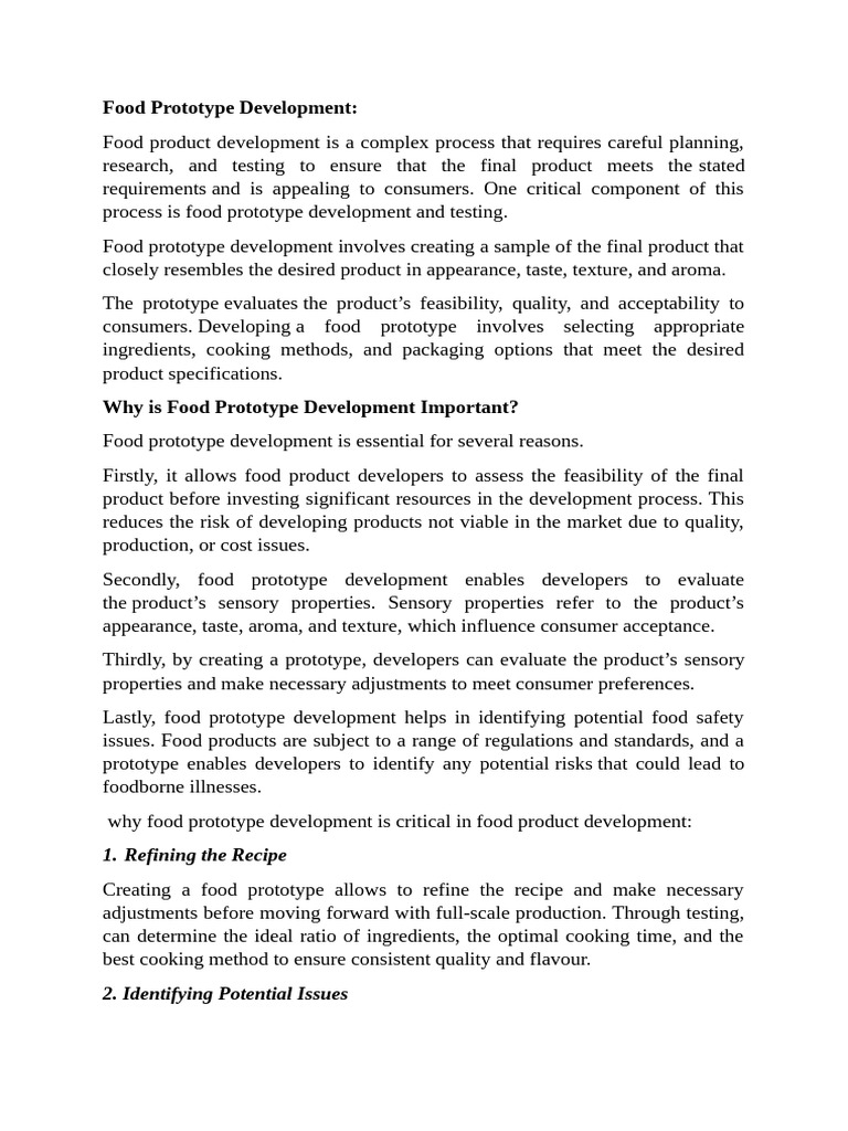 Food Prototype Development | PDF | Prototype | Product (Business) Food Prototype Development | PDF | Prototype | Product (Business)