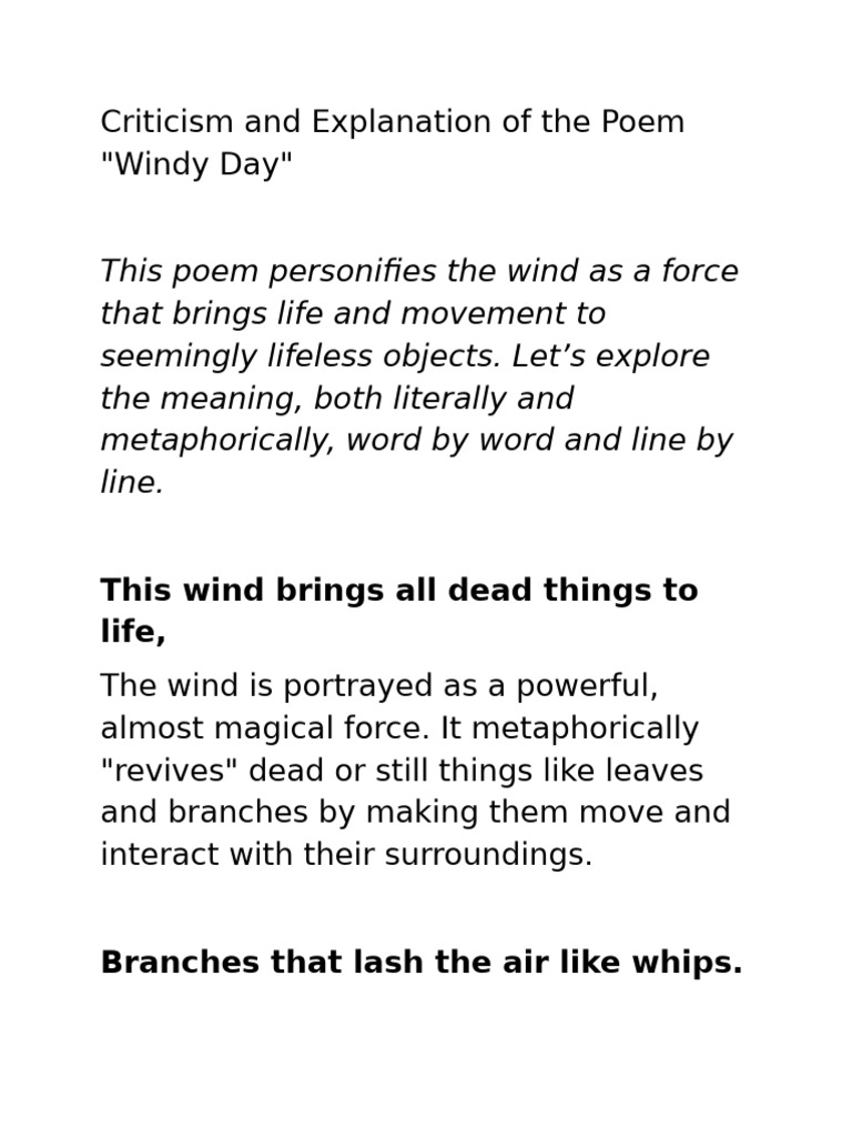 Windy Day Poem Explanation | PDF | Wound