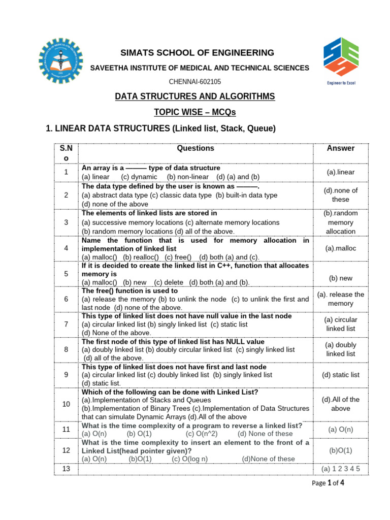 DSA_MCQs | PDF | Pointer (Computer Programming) | Computer Programming