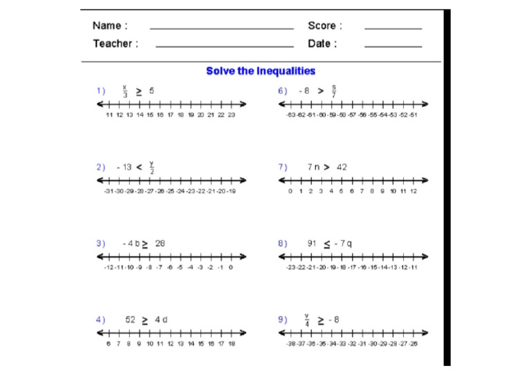 Inequality worksheet | PDF