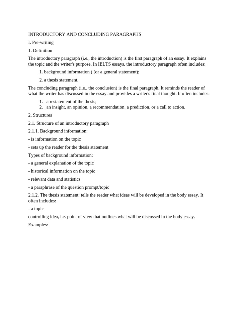 Introductory and Concluding Paragraphs | PDF
