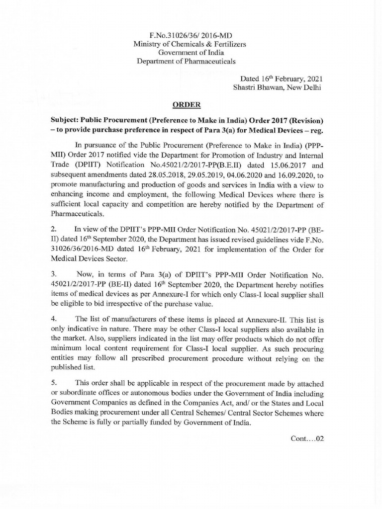 Order Dated 16.02.2021 Regarding Items Having Sufficient Local Capacity ...