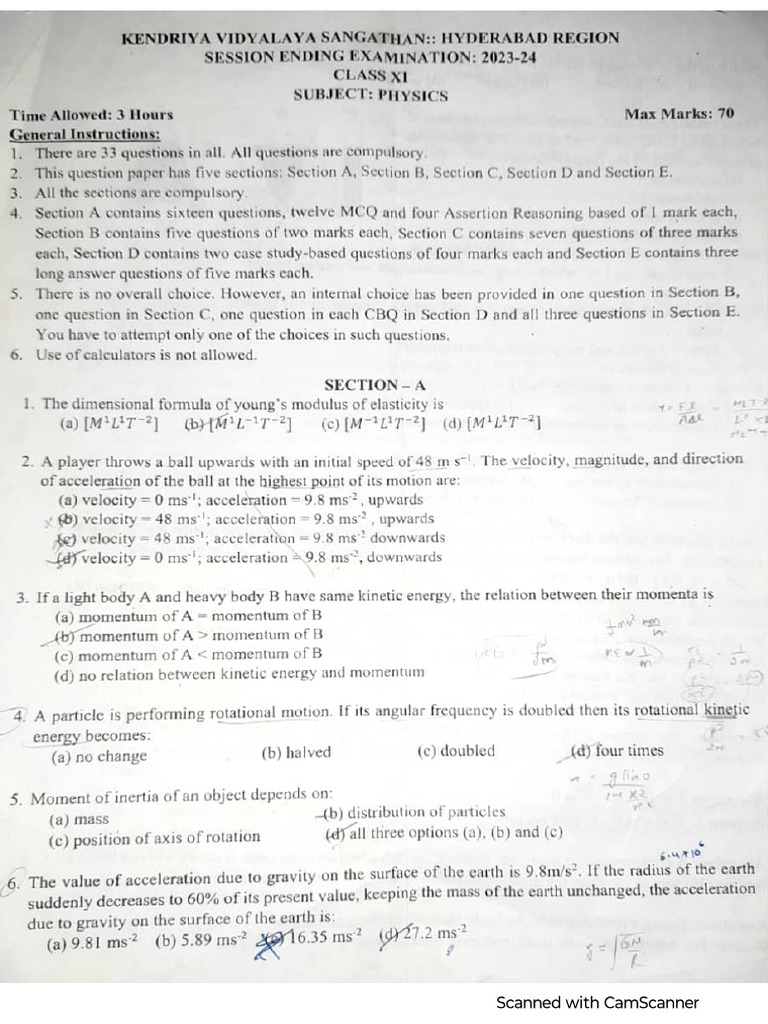 Physics XI Annual Hyderabad 2023-24 | PDF