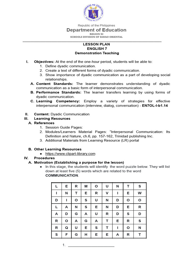 (1) ENGLISH 7_LESSON PLAN.docx | PDF | Communication | Conversation