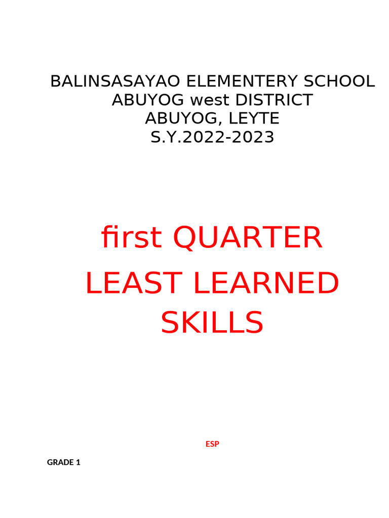 2022 2023 Q1 Least Learned Skills Consolidation | PDF | Multiplication | Integer