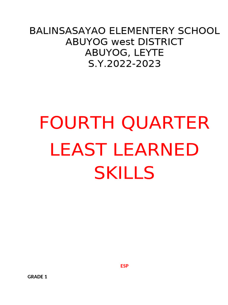 2022 2023 Q4 Least Learned Skills Consolidation | PDF | Multiplication ...