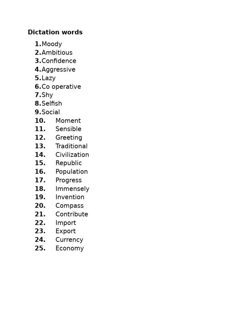 Dictation Words | PDF