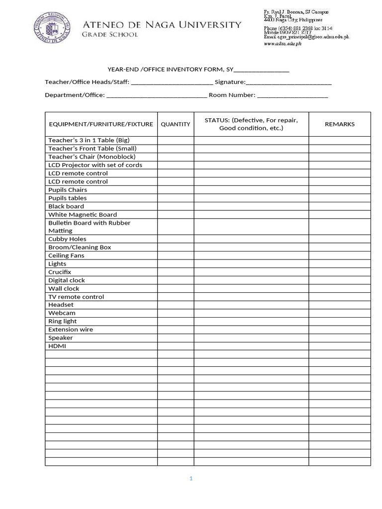 Yearend CLASSROOM INVENTORY FORM - Edited | PDF