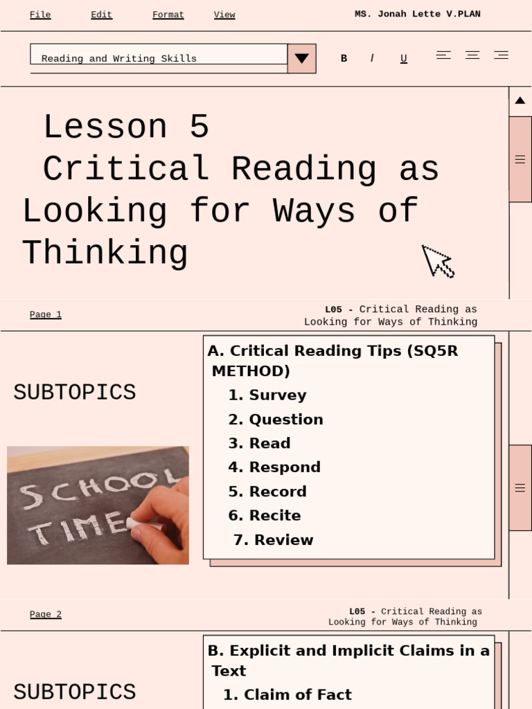 SQ5R Method for Critical Reading | PDF | Thought | Argument