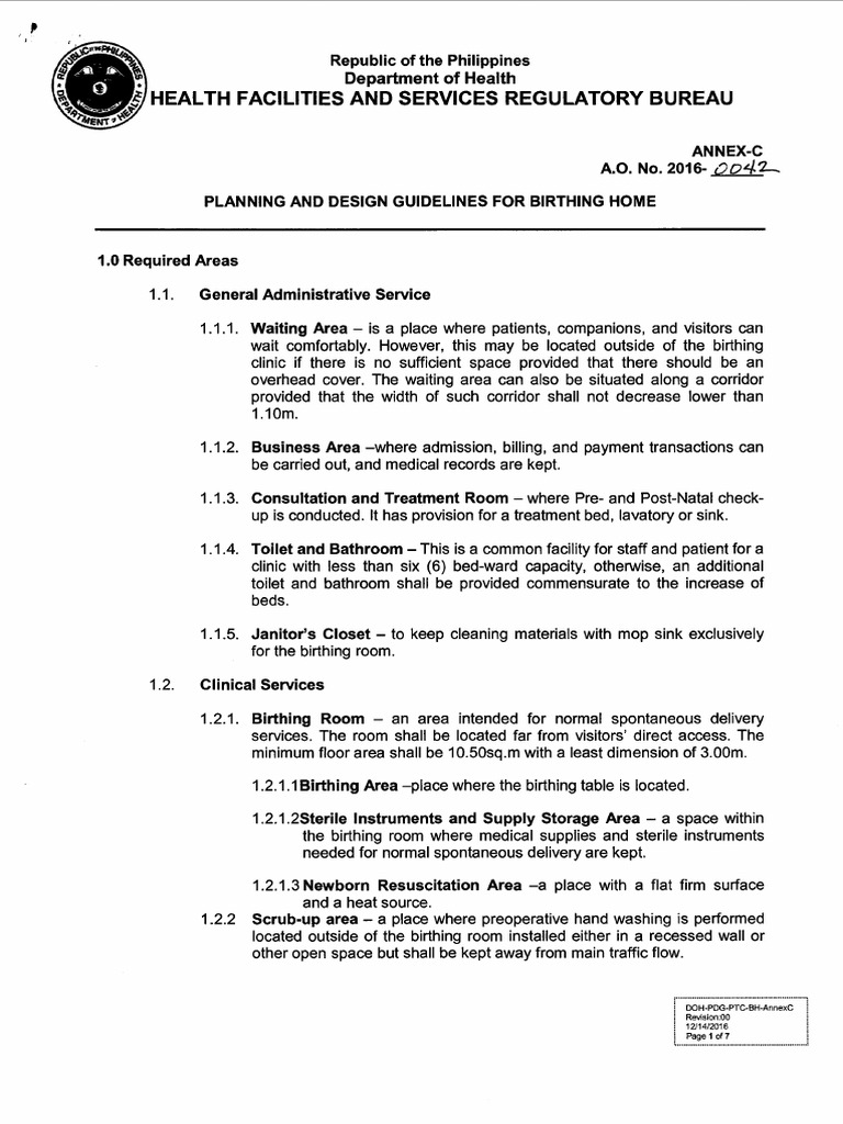 Planning and Design Guidelines For Birthing Home 2 21 2023 | PDF | Door ...