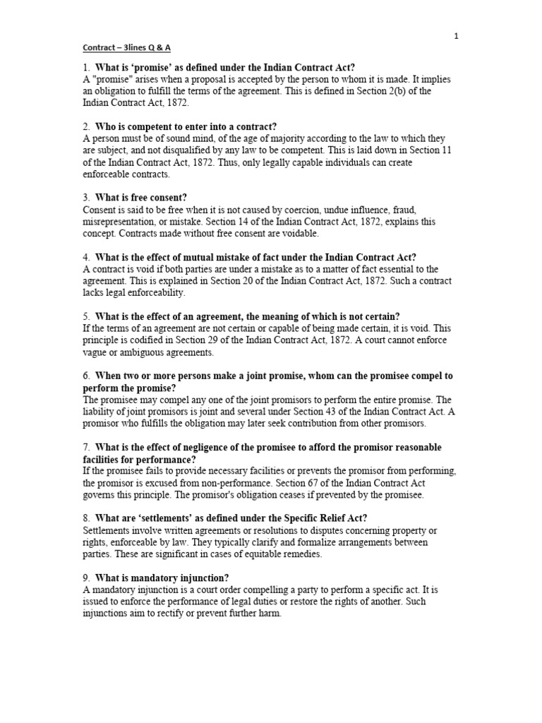 Contract - Ans in 2 Sentence | PDF | Law Of Obligations | Legal Ethics
