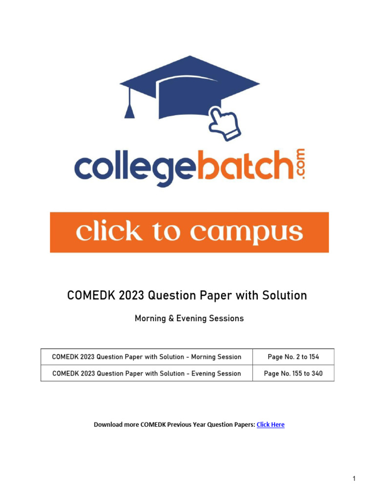 COMEDK 2023 Question Paper & Solutions | PDF | Inequality (Mathematics ...