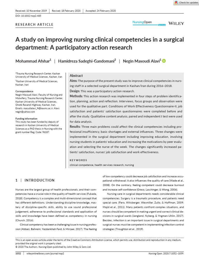 Nursing Open - 2020 - Afshar - A Study On Improving Nursing Clinical Competencies in A Surgical ...