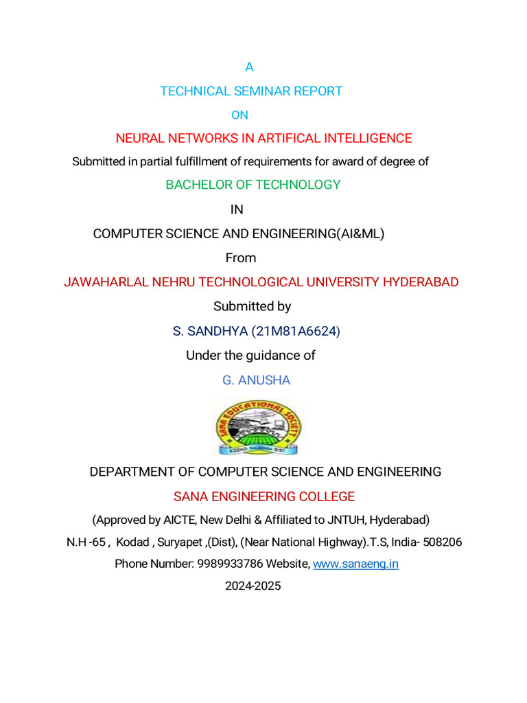 Neural Networks in Artifical Intelligence: A Technical Seminar Report | PDF | Artificial ...