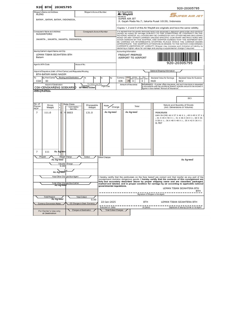 AWB No - 920-20305795 | PDF