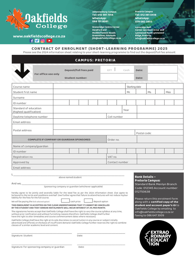 SLP Enrolment Form 2025 PTA | PDF | Legal Liability | Interest