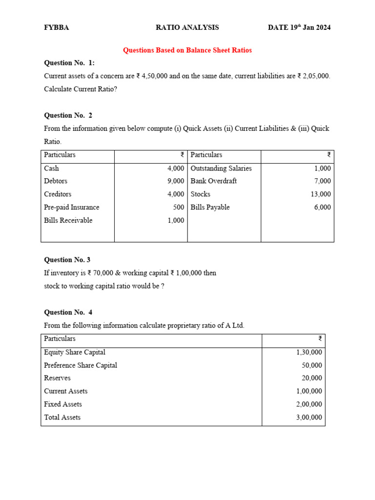 Balance Sheet Ratio Analysis Questions | PDF | Equity (Finance ...