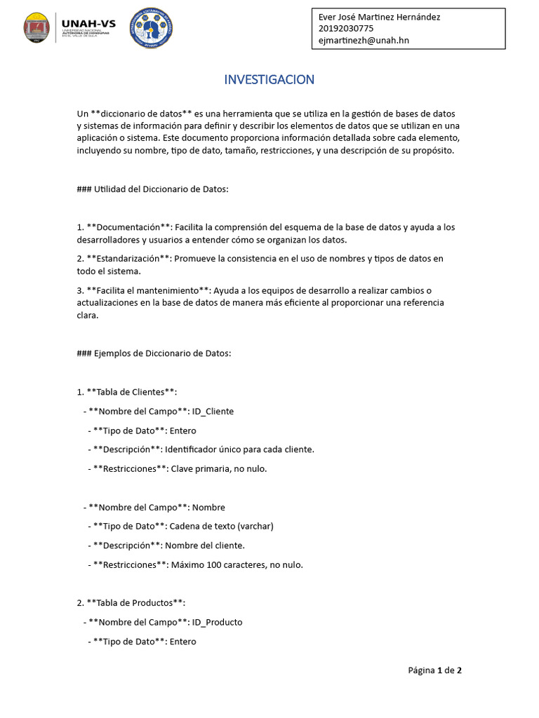 Diccionario De Datos Pdf Tipo De Datos Bases De Datos 4578